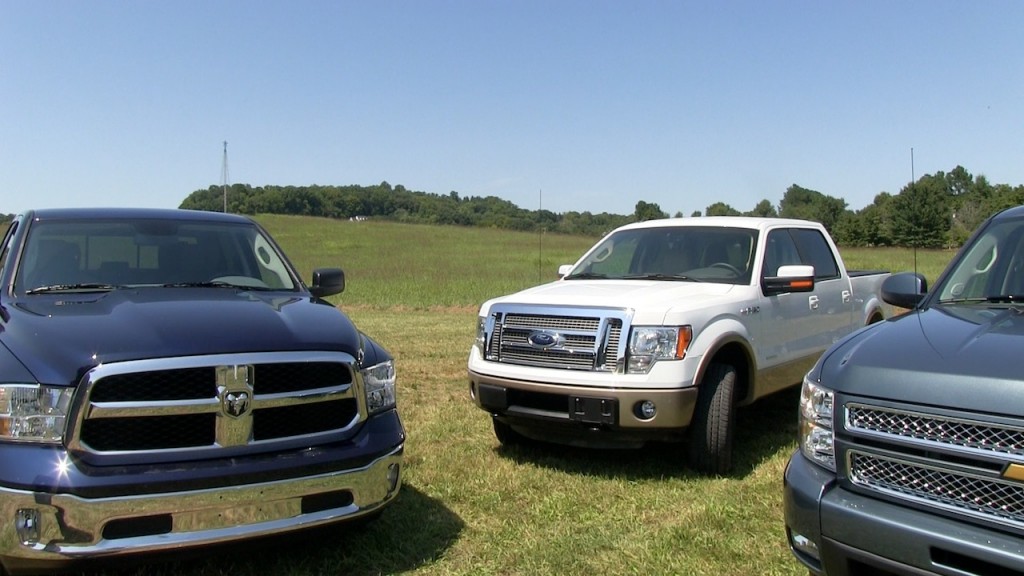 2013 Ram 1500 vs Ford F-150 vs Chevy Silverado 0-60 MPH Mashup Test ...