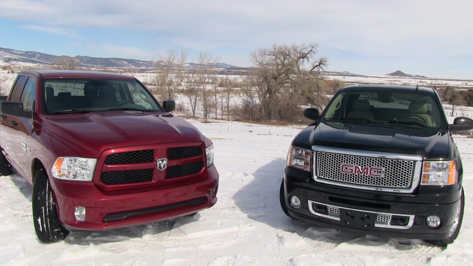 2013 GMC Sierra Denali vs 2013 Ram 1500 Pickup 0-60 MPH Mashup Review