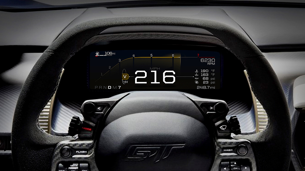 Does The Ford GT Digital Gauge Cluster Video Confirm 216 MPH Top Speed The Fast Lane Car does-the-ford-gt-digital-gauge-cluster-video-confirm-216-mph-top-speed-the-fast-lane-car